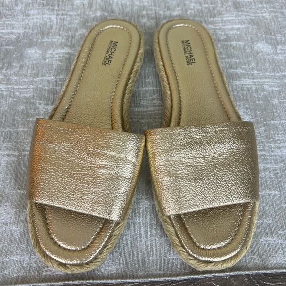 Michael Kors | Shoes | Michael Kors Gold Metallic Summer Slippers ...